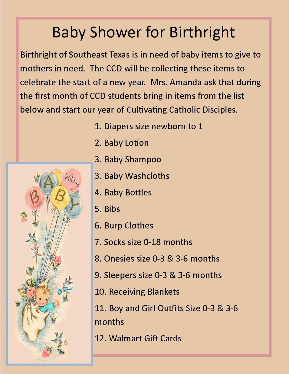Baby Shower for Birthright – Our Lady of Victory